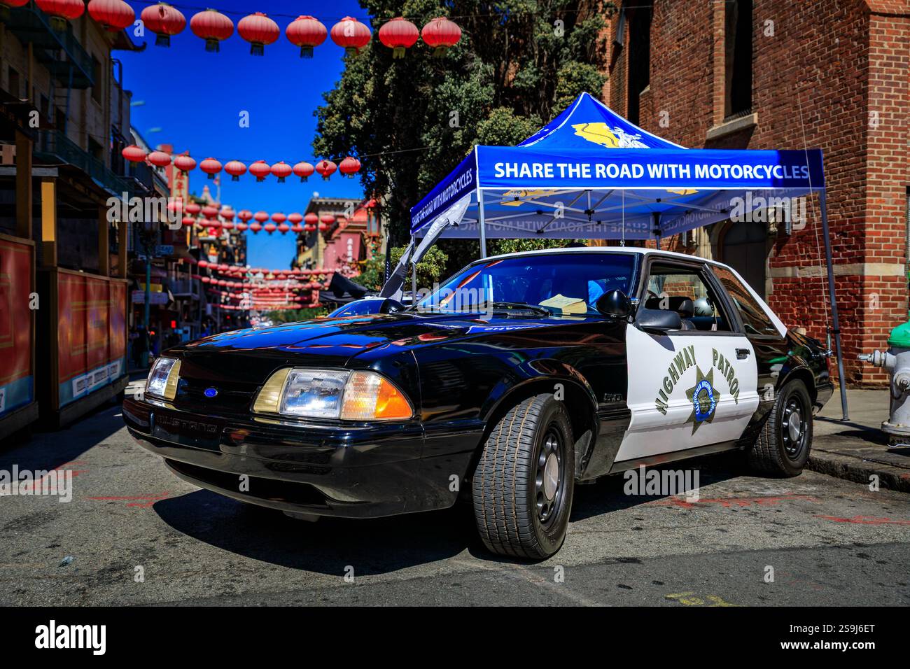 San Francisco, USA - September 24, 2022: Black and white Ford Mustang ...