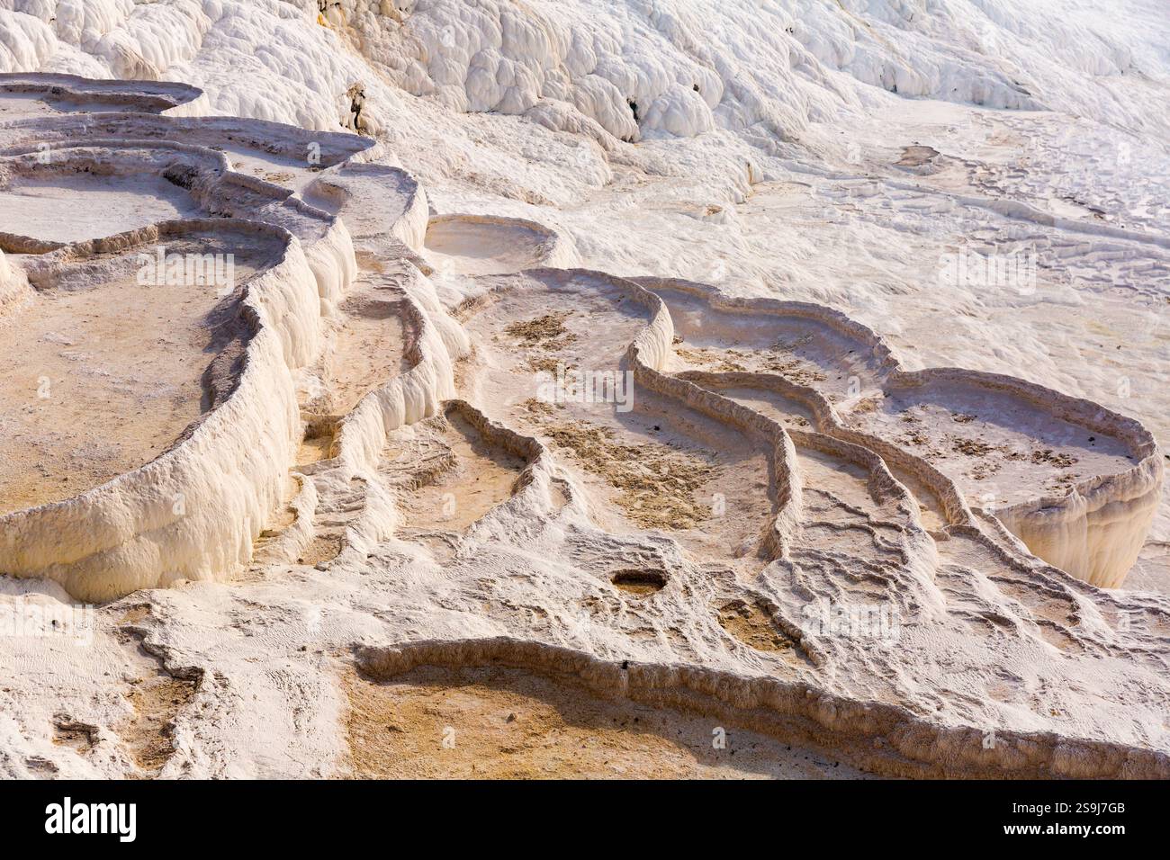 White terraced baths of Pamukkale thermal springs, Turkey Stock Photo ...
