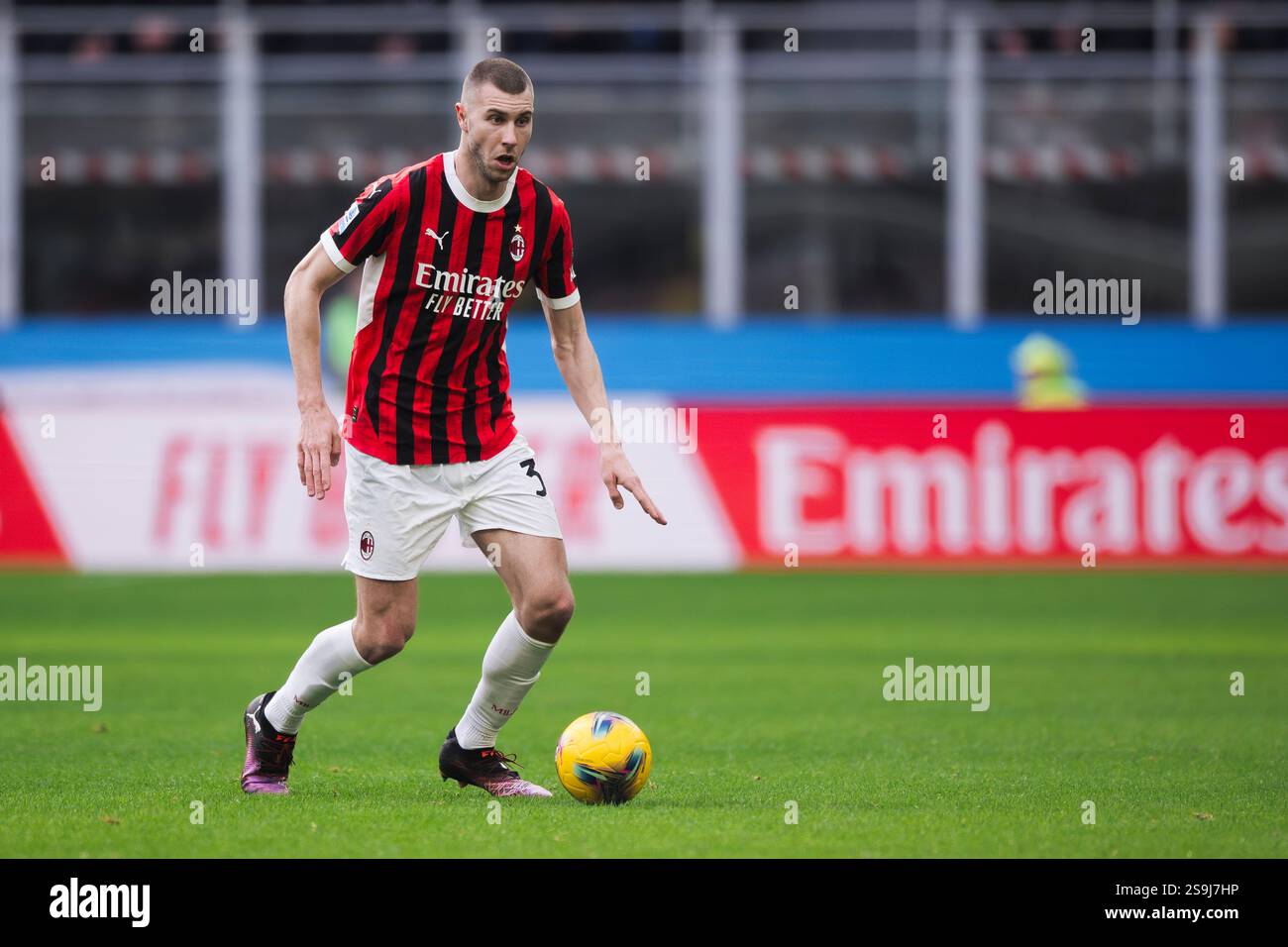 Milan, Italy. 26 January 2025. Strahinja Pavlovic of AC Milan in action ...