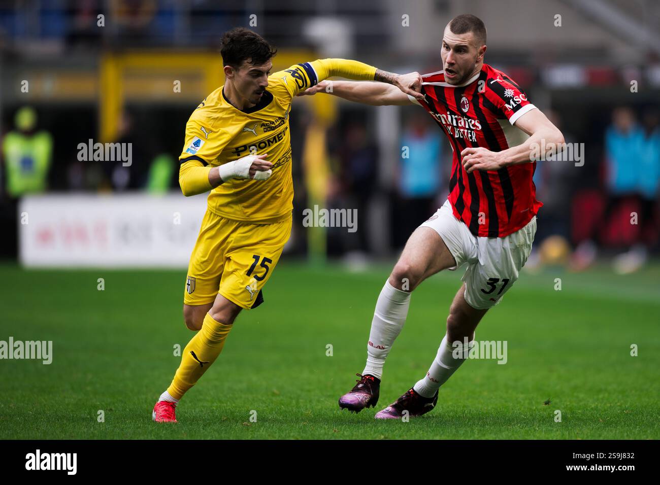 Milan, Italy. 26 January 2025. Enrico Delprato of Parma Calcio competes ...