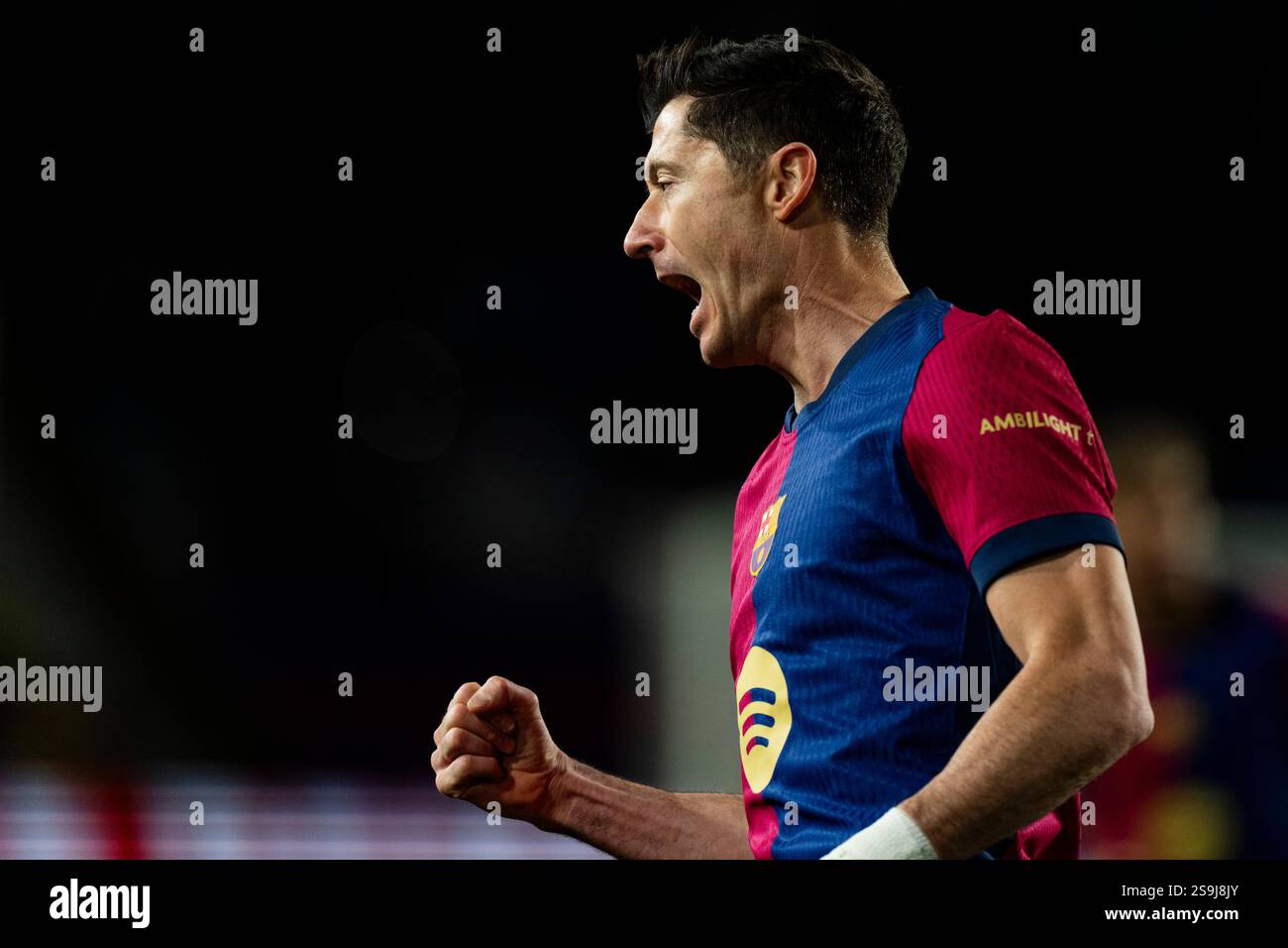 Robert Lewandowski (FC Barcelona) celebrates after scoring during La ...