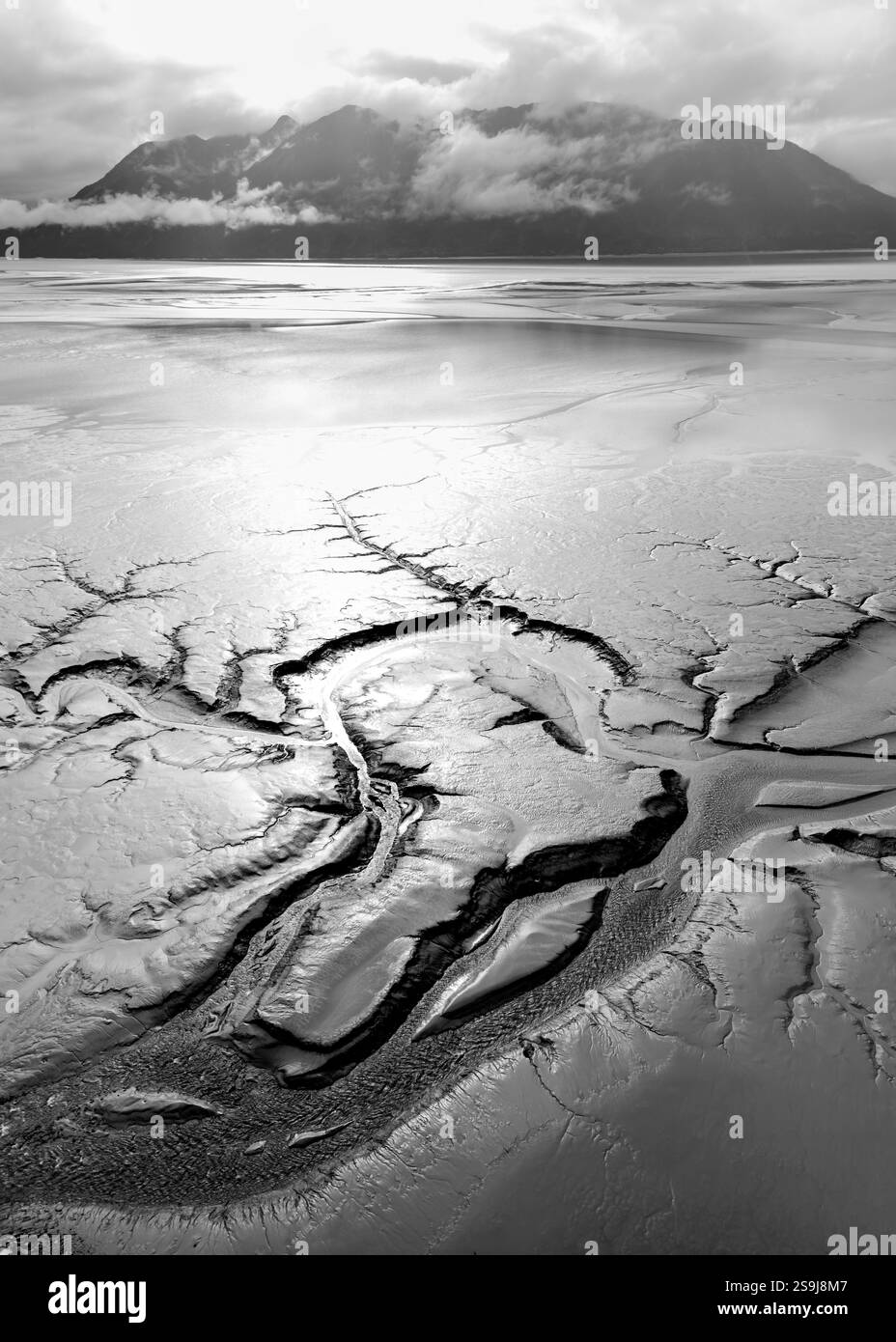 Aerial view of mud pattern at Turnagain arm along Seward highway in ...