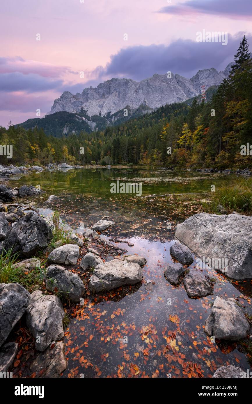 Scenic landscape of Frillensee (lake) and Alps mountains at Eibsee in ...