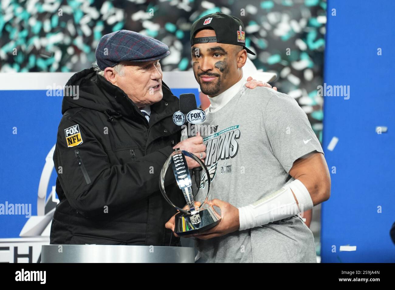 Philadelphia Eagles quarterback Jalen Hurts celebrates with the trophy ...