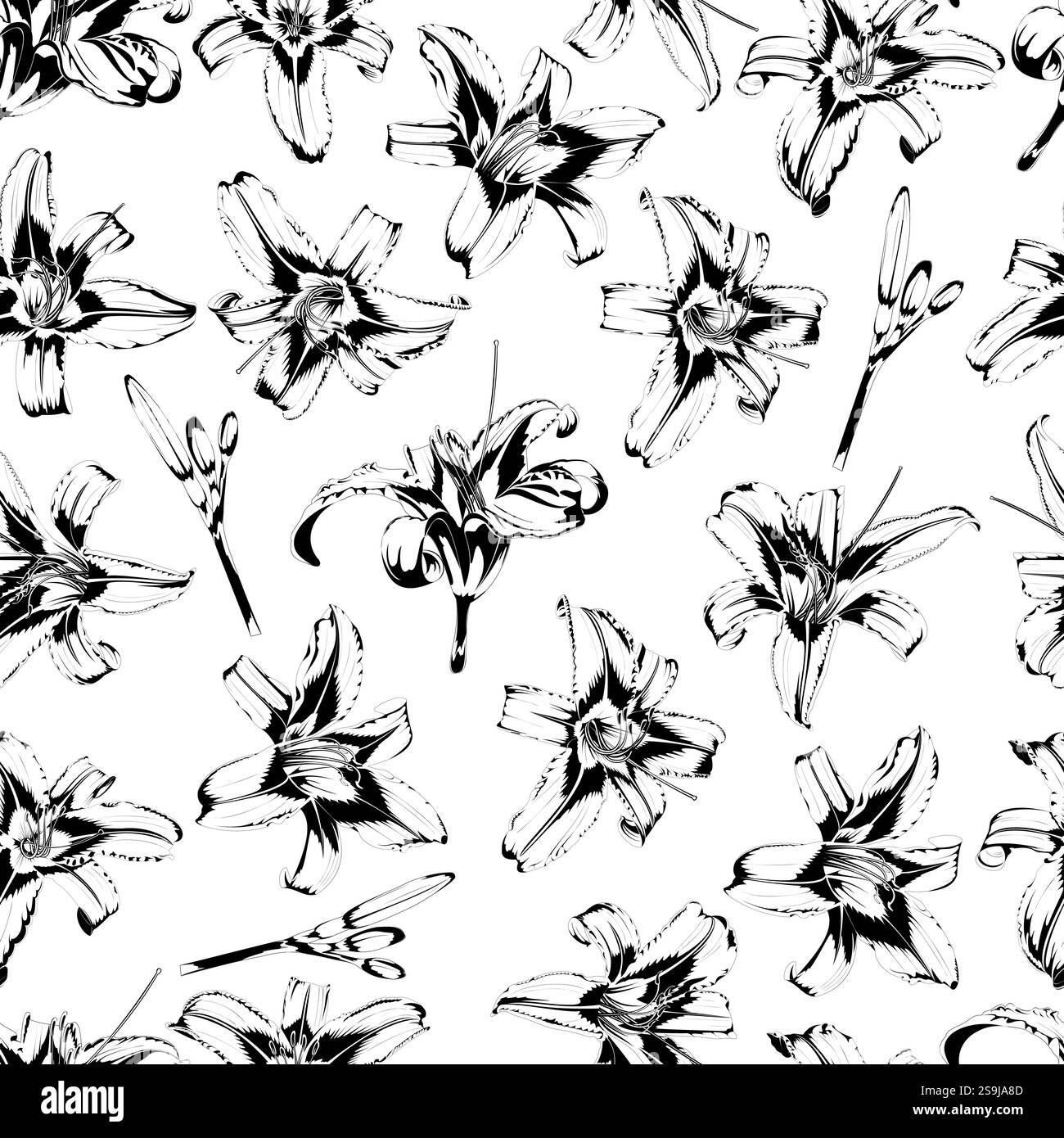 Seamless vector pattern of black and white lilies on white background Stock Vector Image & Art ...