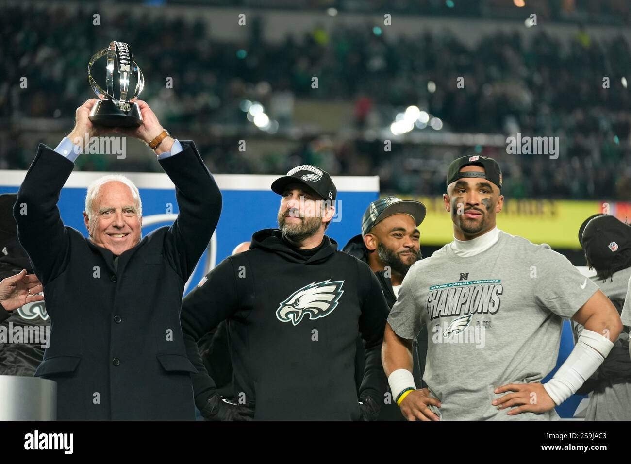 Philadelphia Eagles owner Jeffrey Lurie celebrates with the trophy ...