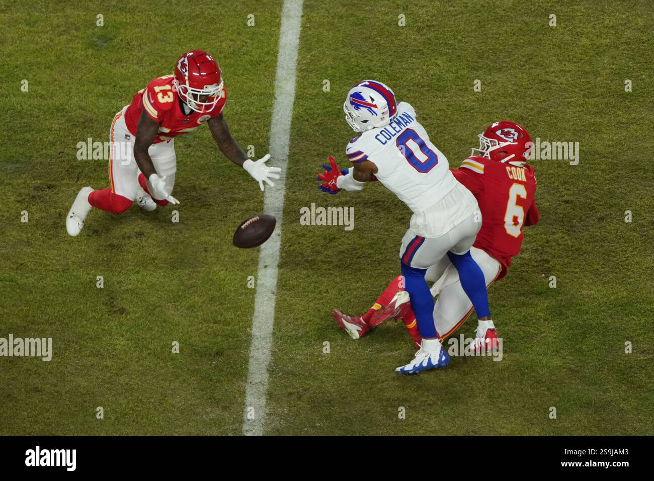 Buffalo Bills wide receiver Keon Coleman (0) is unable to catch a pass ...