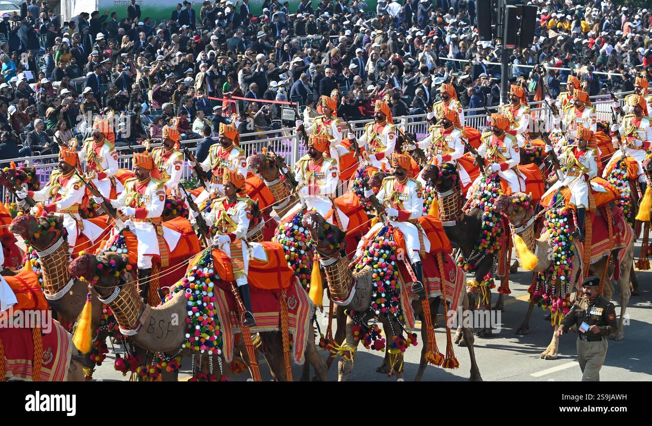 NEW DELHI, INDIA - JANUARY 26: Camel mounted contingent of Border ...