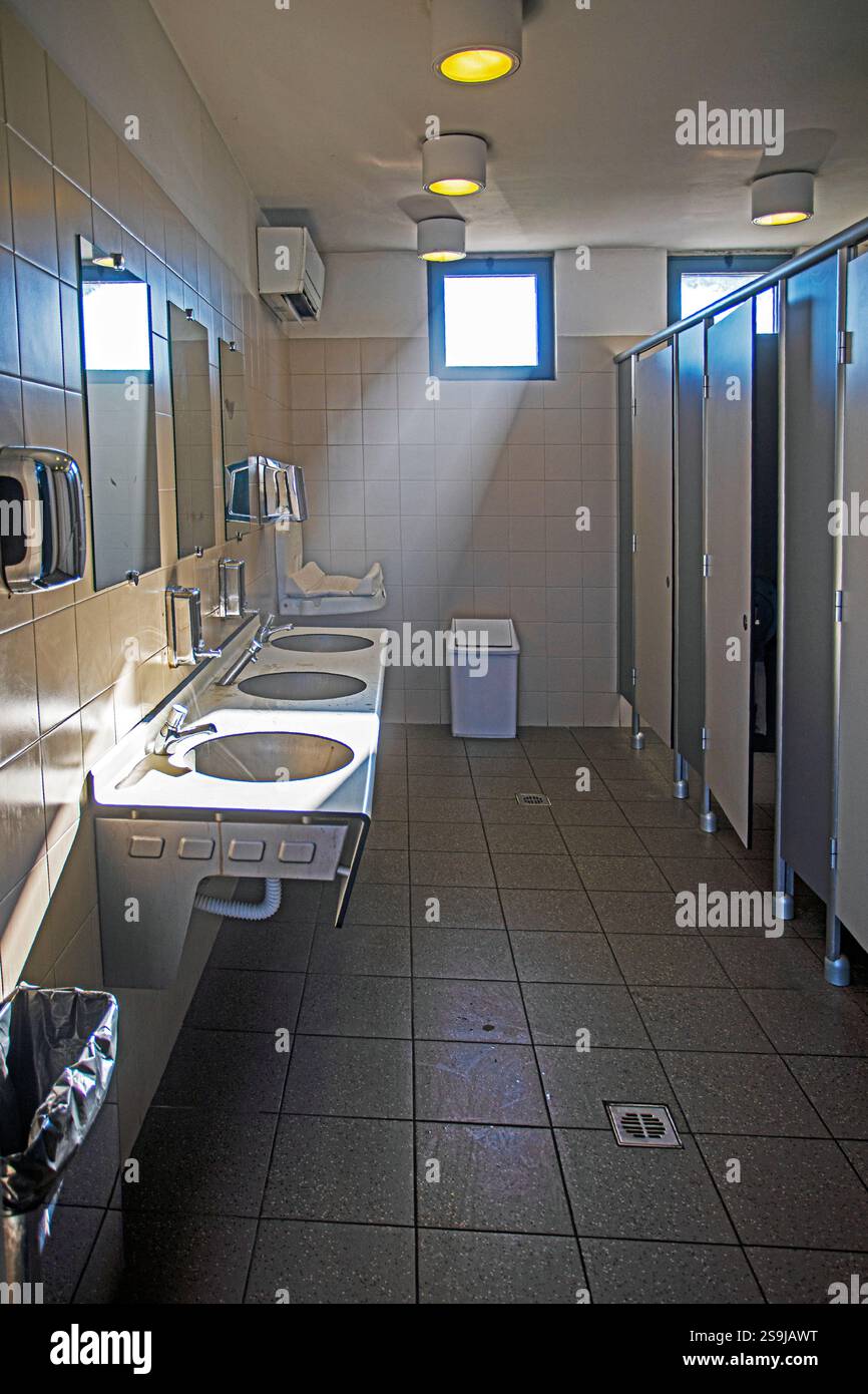 women's public toilet with a baby changing table at a gas station Stock ...