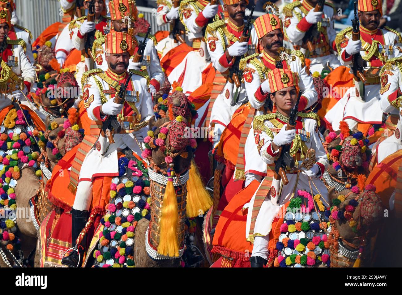 NEW DELHI, INDIA - JANUARY 26: Camel mounted contingent of Border ...