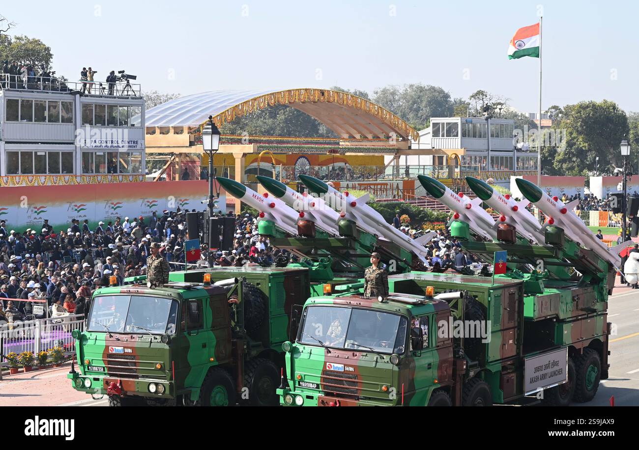 NEW DELHI, INDIA - JANUARY 26: Akash Army Launcher System on display ...
