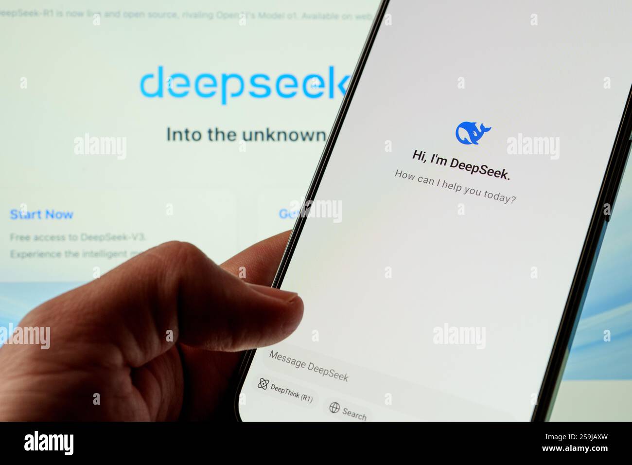 DeepSeek AI Assistant app seen on the smartphone and the company ...