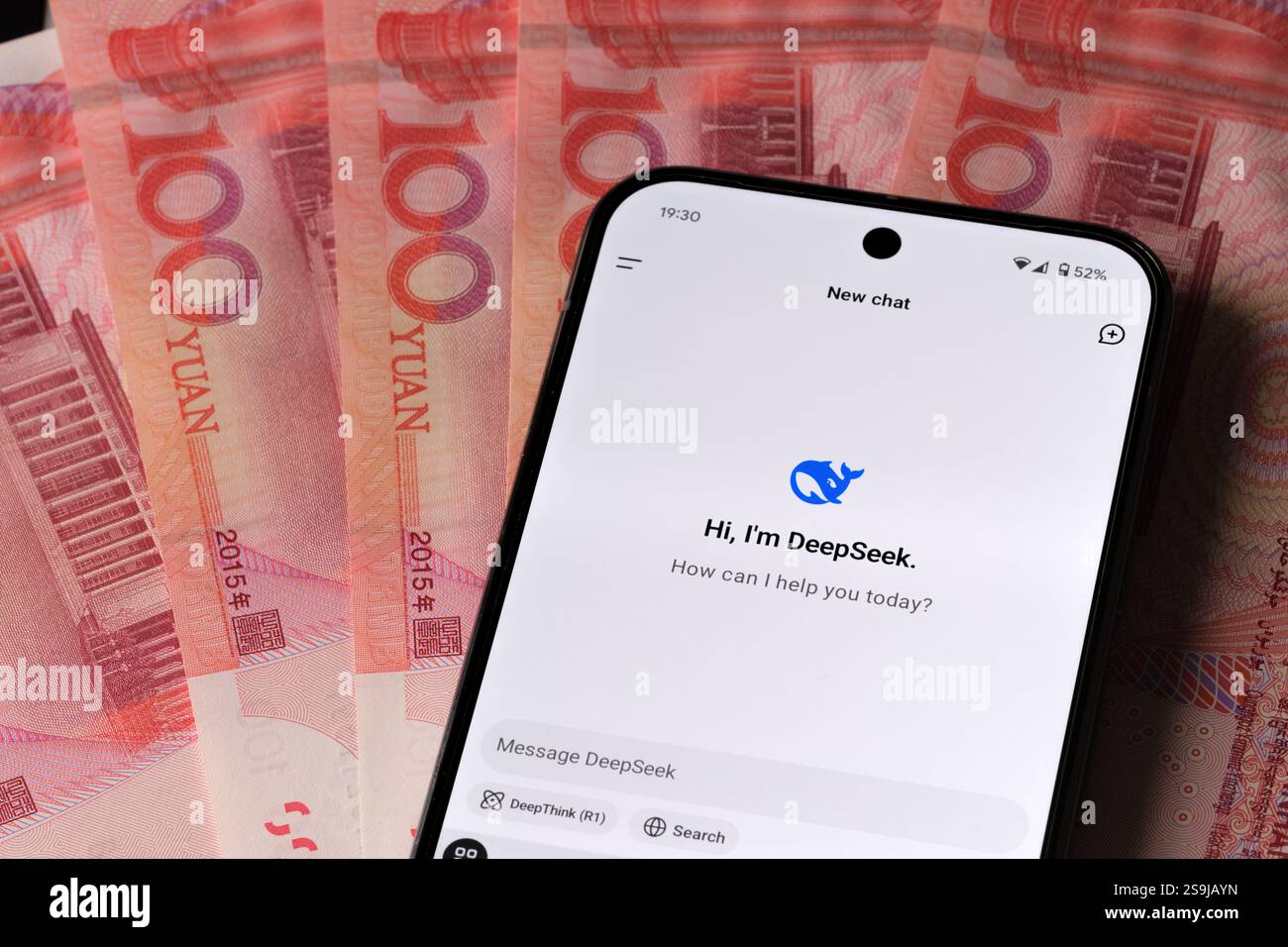 DeepSeek AI app chat seen on the smartphone which is placed on the ...