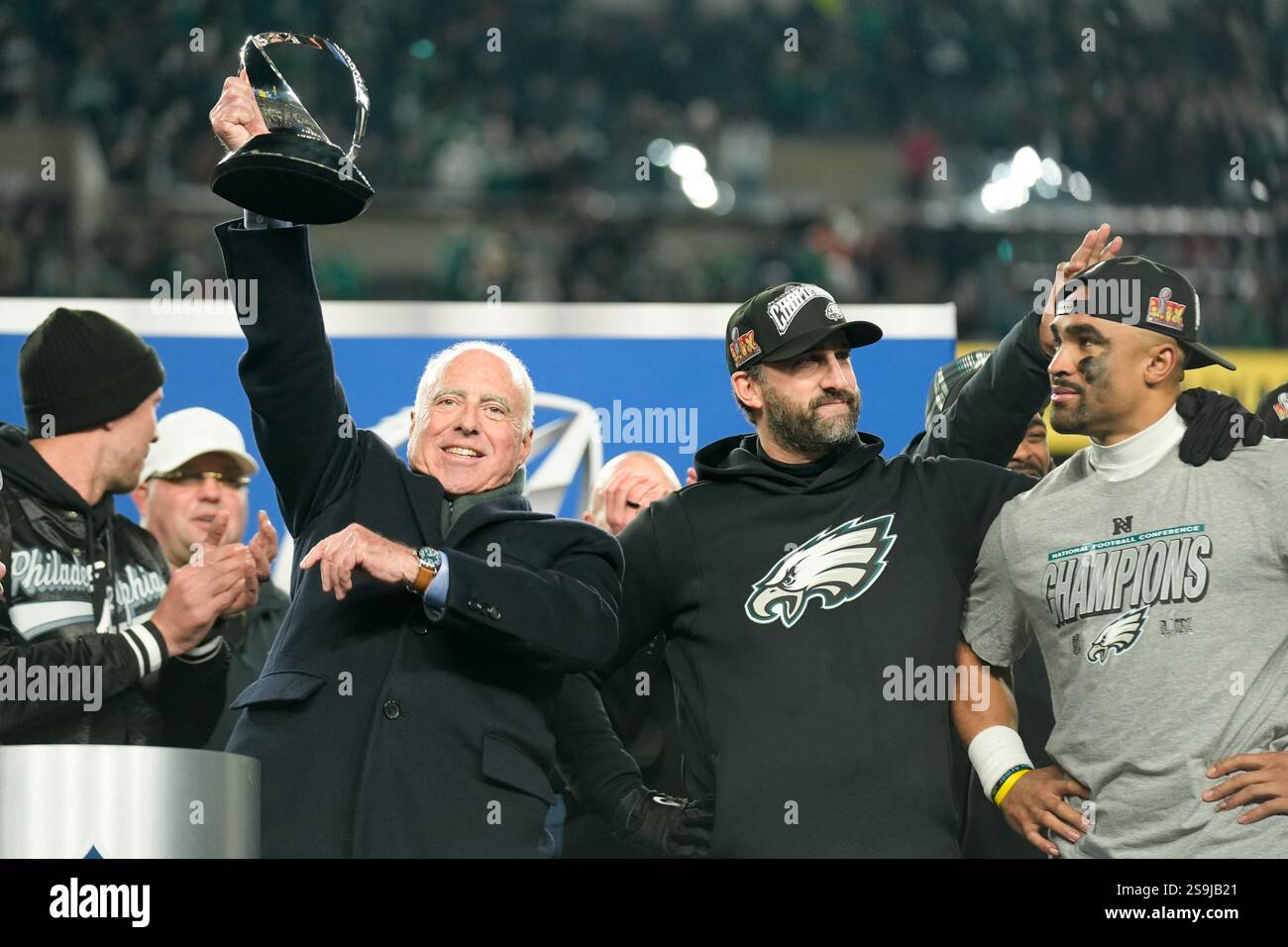Philadelphia Eagles owner Jeffrey Lurie celebrates with the trophy ...