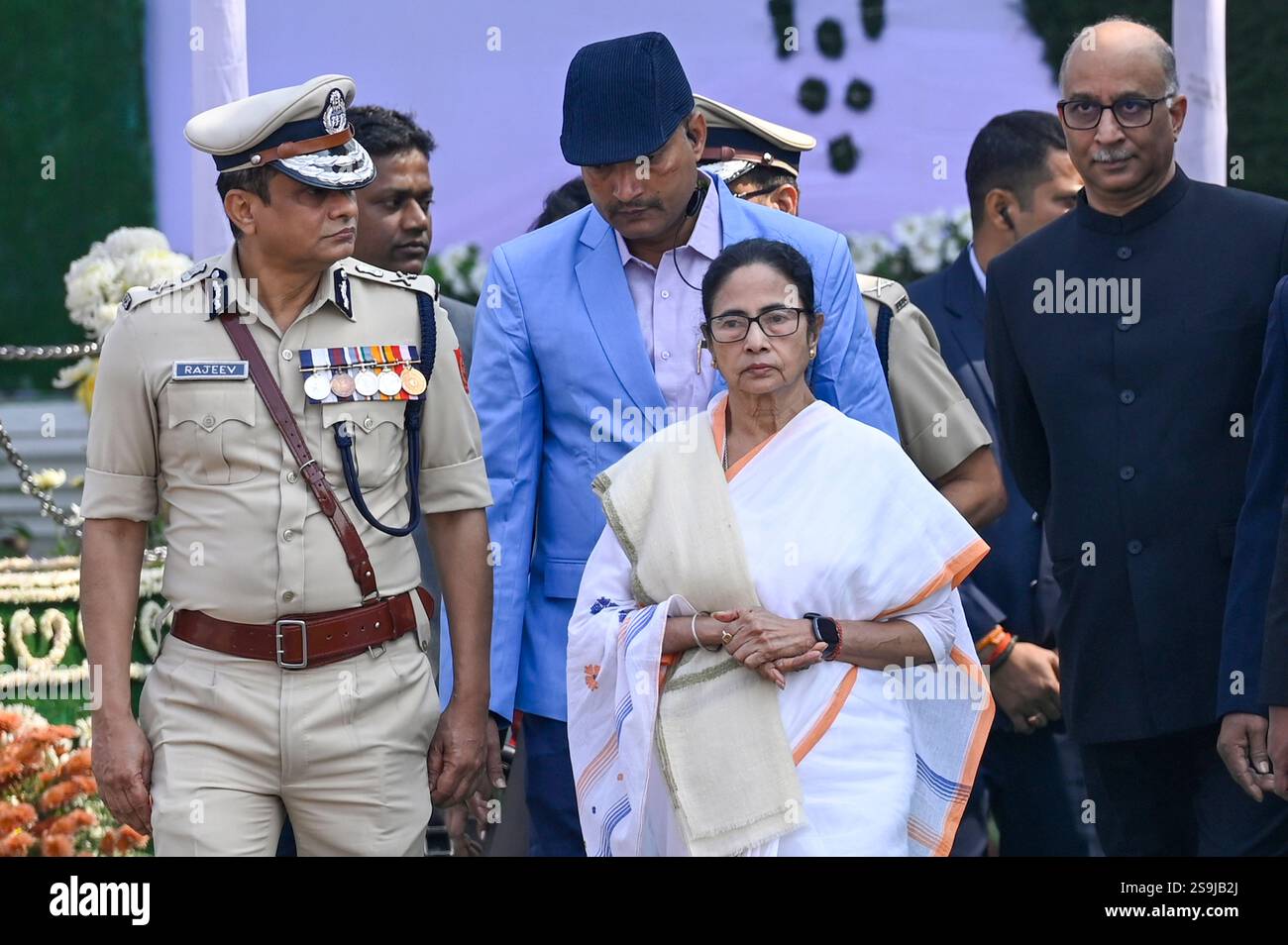 KOLKATA, INDIA - JANUARY 26: Chief Minister of West Bengal Mamata Banerjee (M) along with DGP ...