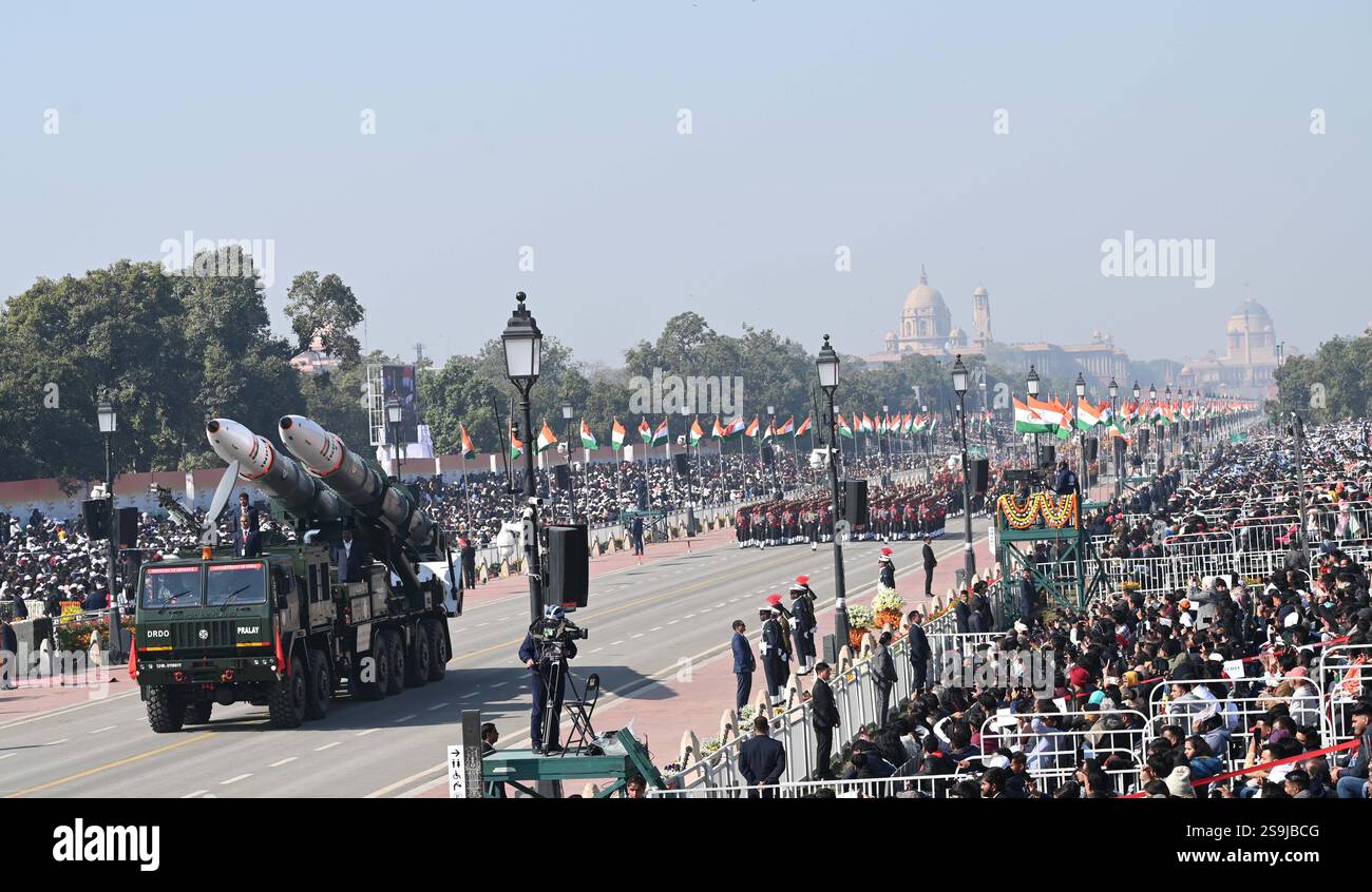 NEW DELHI, INDIA - JANUARY 26: Pralay missile on display during the ...