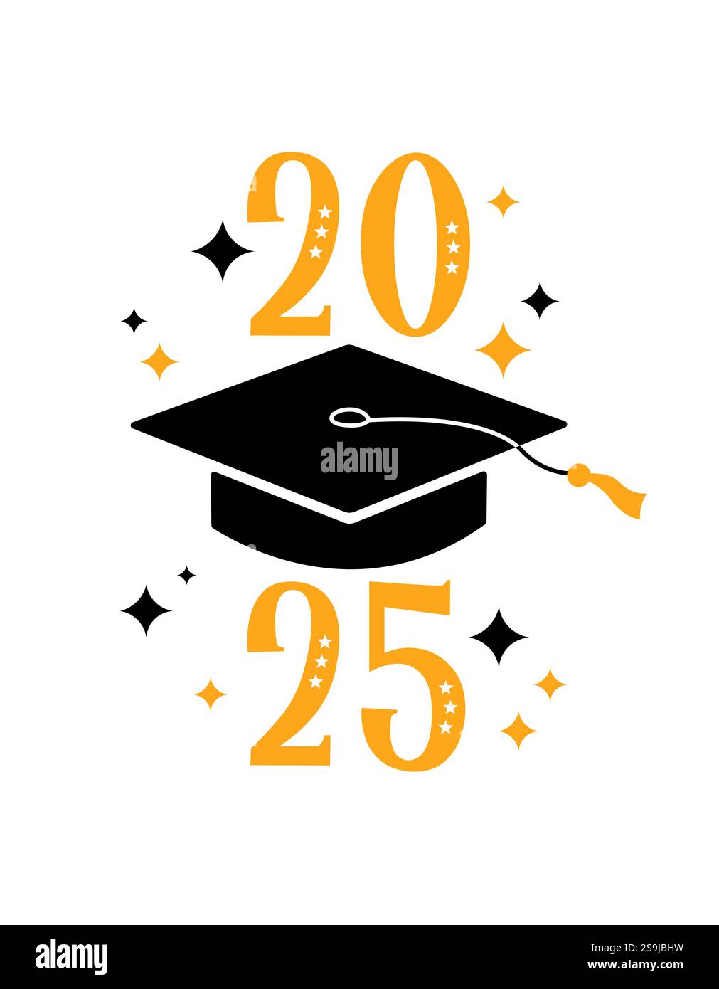 2025 Graduation print, greeting card, poster. Vector flat illustration ...
