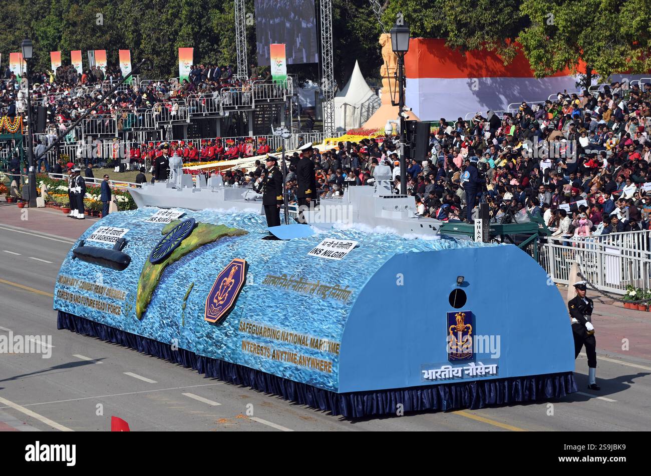NEW DELHI, INDIA - JANUARY 26: Indian Navy tableaux on display during the Republic Day Parade ...