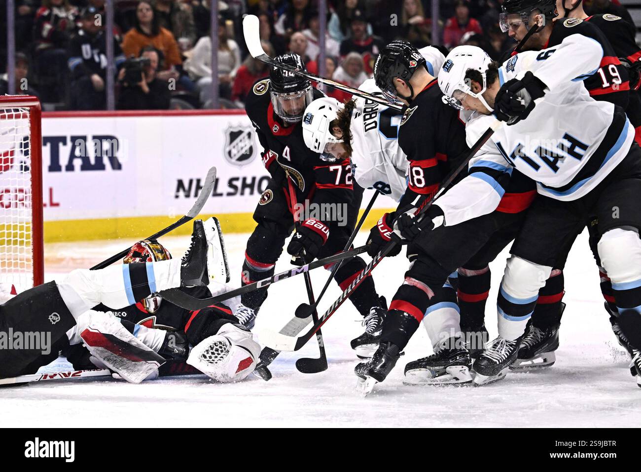 Utah Hockey Club's Liam O'Brien (38) looks for the puck as Ottawa ...