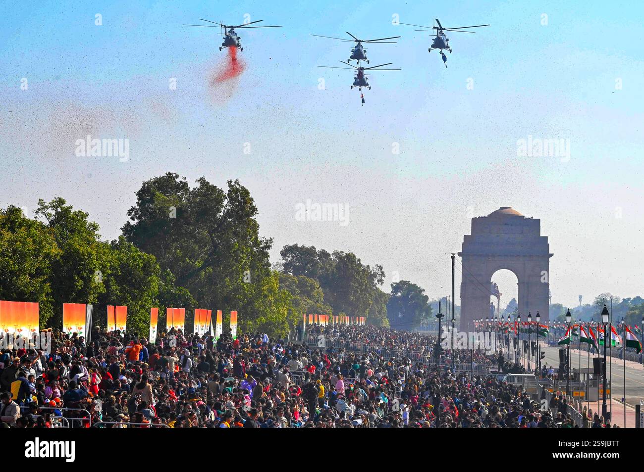 NEW DELHI, INDIA - JANUARY 26: IAF Helicoptors Shower Flower Petals ...