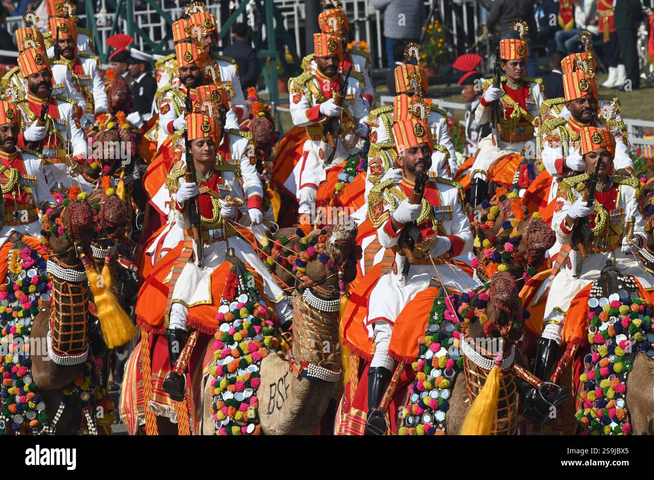 NEW DELHI, INDIA - JANUARY 26: Camel mounted contingent of Border ...