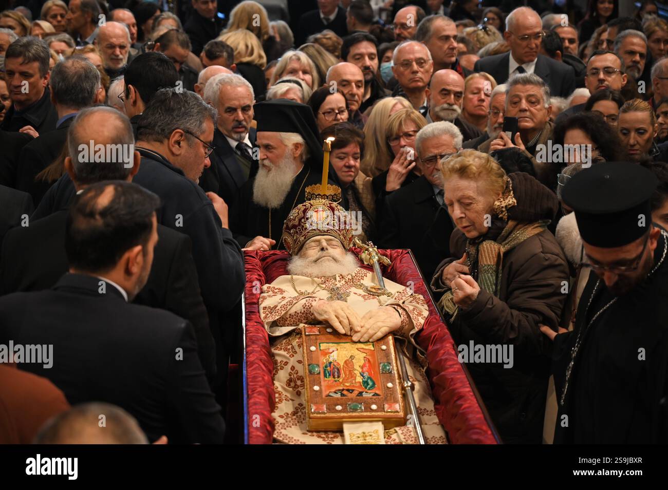 Athens, Greece. 26 January 2025. Greek believers pay respect to the ...