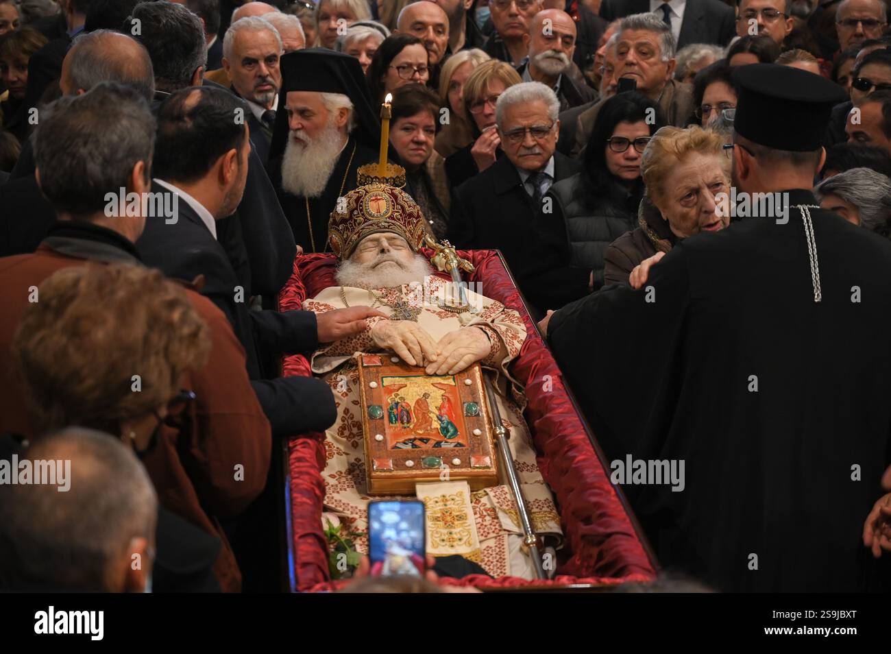 Athens, Greece. 26 January 2025. Greek believers pay respect to the ...