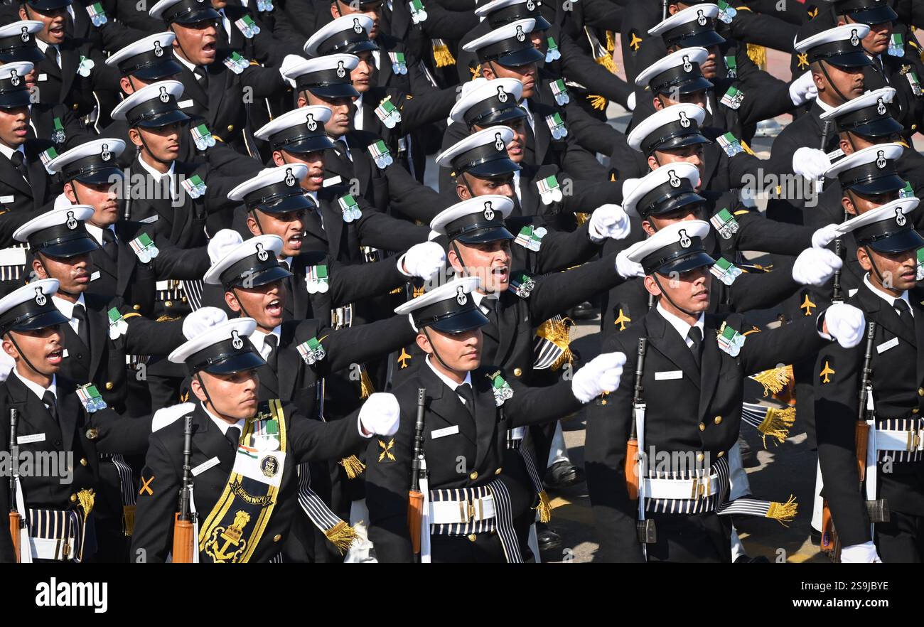 NEW DELHI, INDIA - JANUARY 26: A contingent of the Indian Navy marches ...