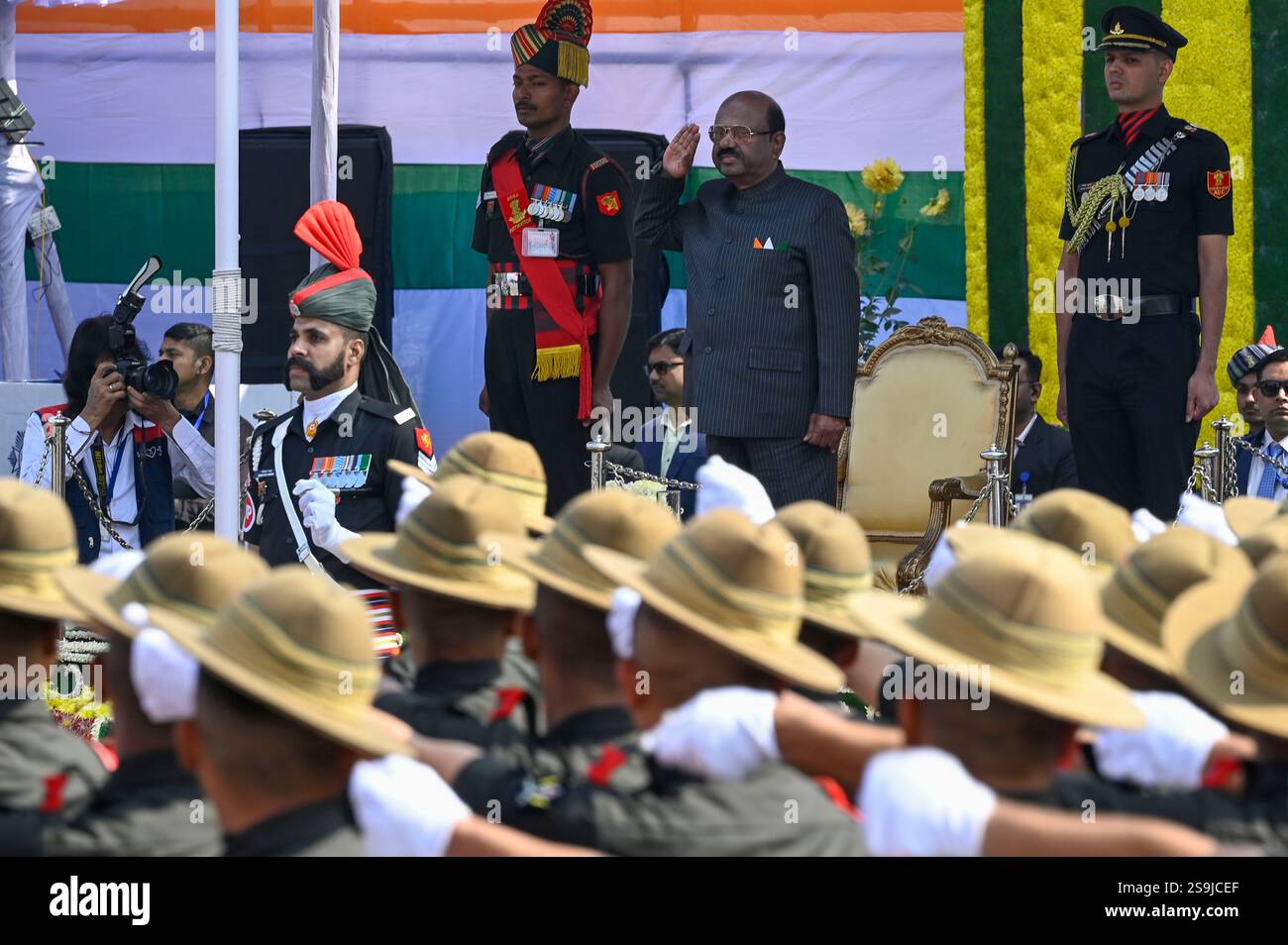 KOLKATA, INDIA - JANUARY 26: Parade marches past the saluting Governor ...