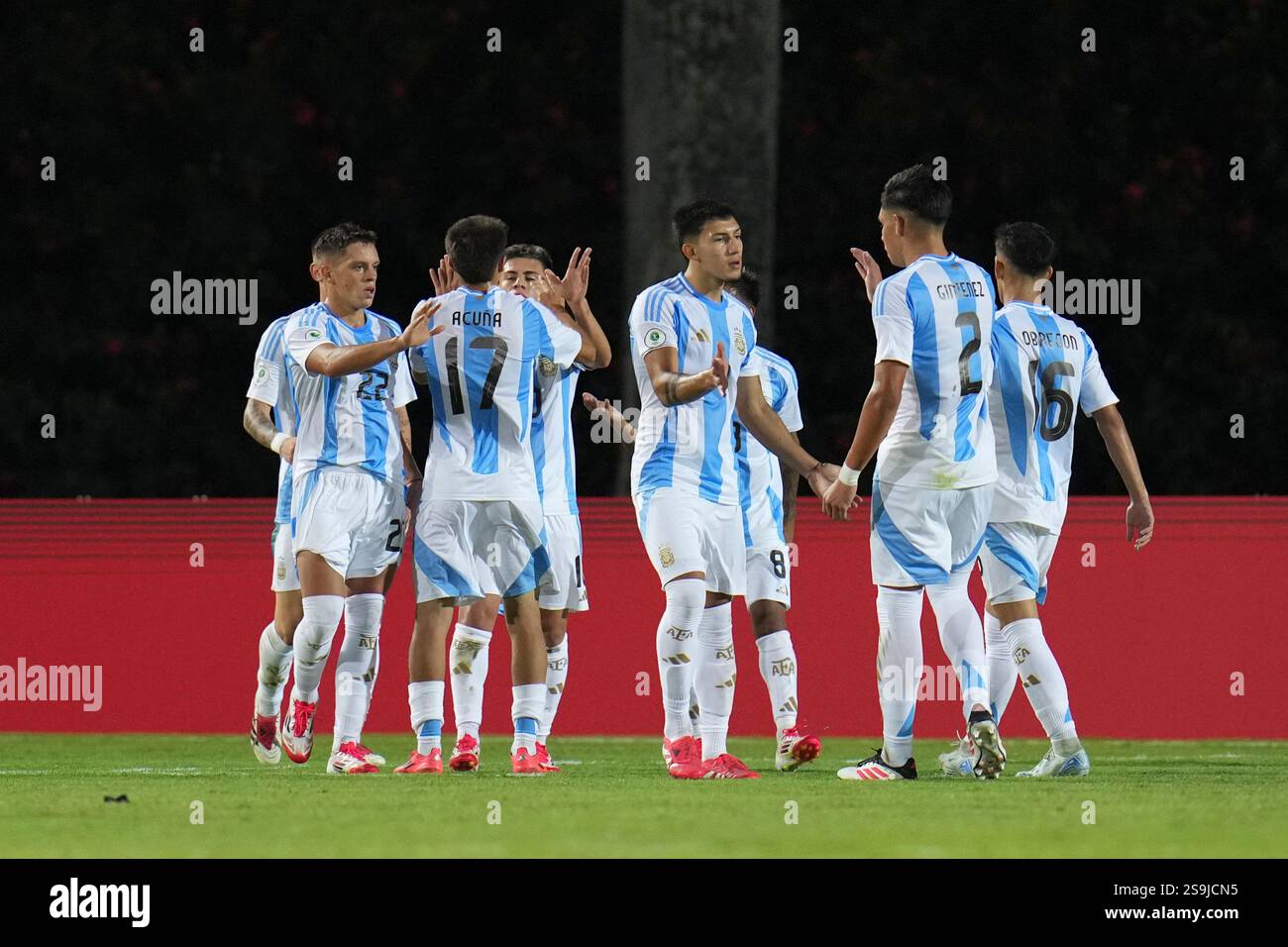 Argentina's players celebrates after Claudio Echeverri scored their ...