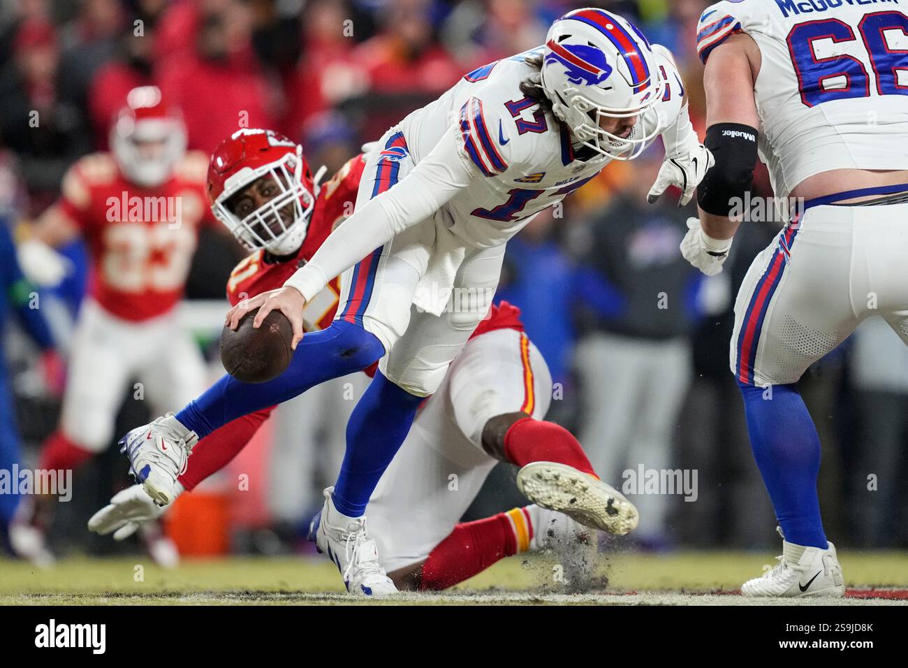 Buffalo Bills quarterback Josh Allen (17) scrambles out of the pocket ...