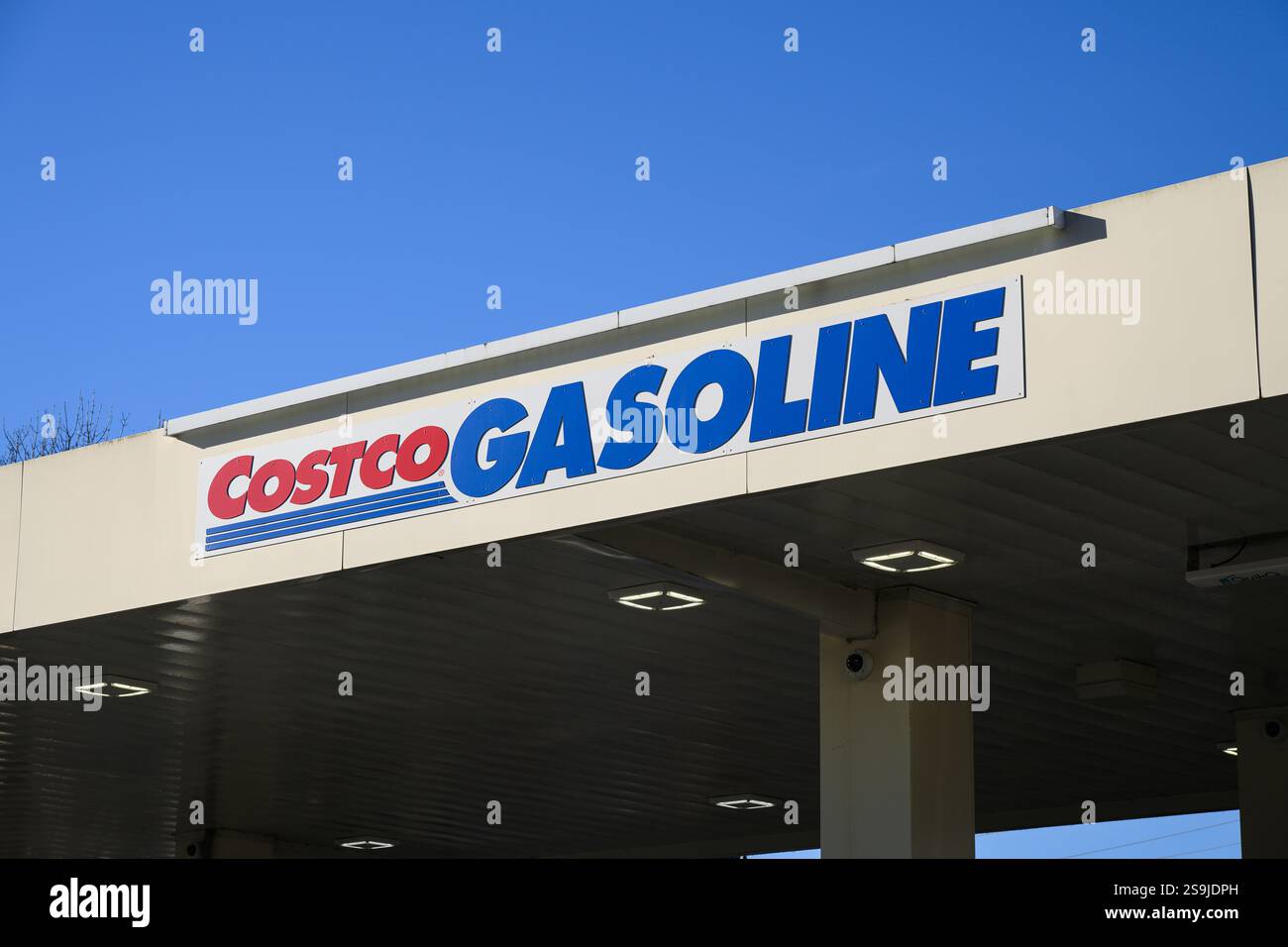 Lynnwood, WA, USA - January 26, 2025; Sign on canopy in brand colors ...