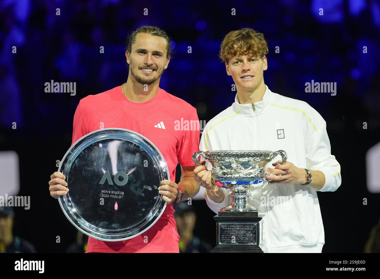 January 26, 2025: 1st seed JANNIK SINNER of Italy and 2nd seed ALEXANDER ZVEREV of Germany pose ...