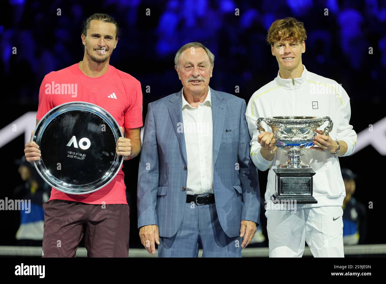 January 26, 2025: 1st seed JANNIK SINNER of Italy and 2nd seed ALEXANDER ZVEREV of Germany pose ...