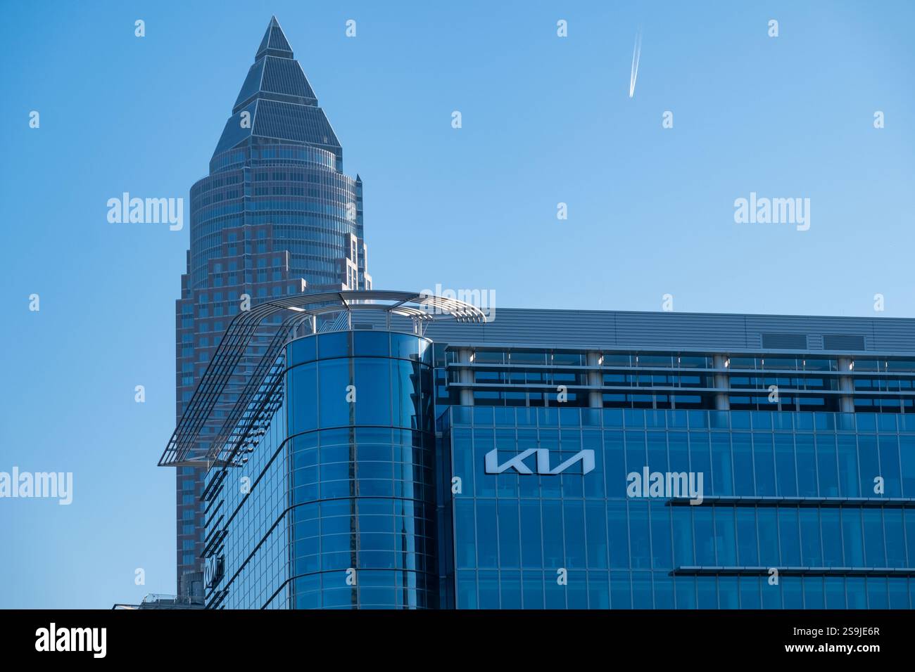 iconic Kia logo stands out against Messeturm Frankfurt, Global Tower ...