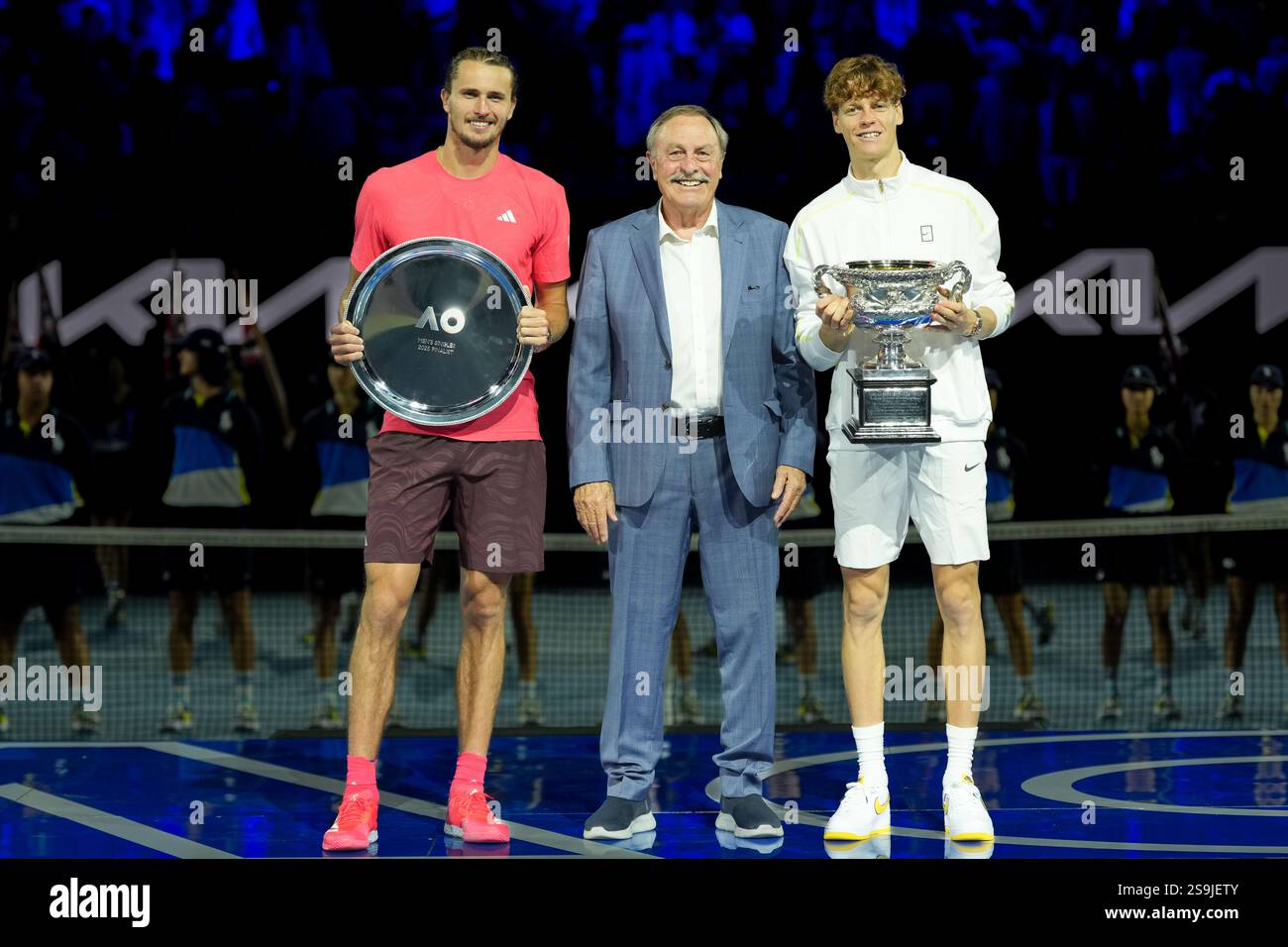 January 26, 2025: 1st seed JANNIK SINNER of Italy and 2nd seed ALEXANDER ZVEREV of Germany pose ...
