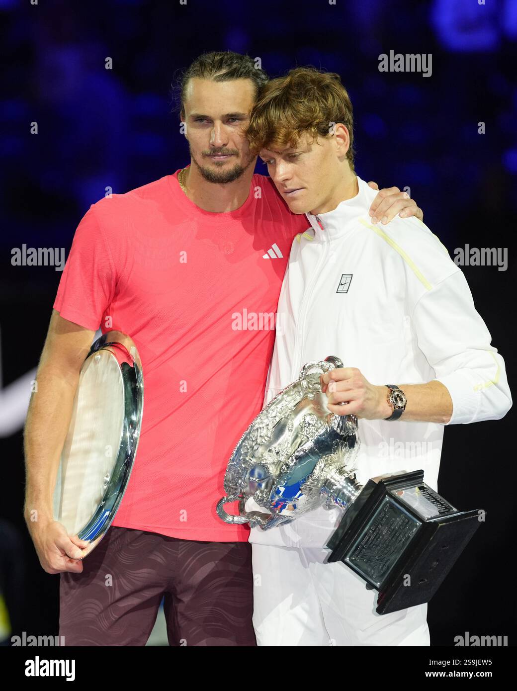 January 26, 2025: 1st seed JANNIK SINNER of Italy and 2nd seed ALEXANDER ZVEREV of Germany pose ...