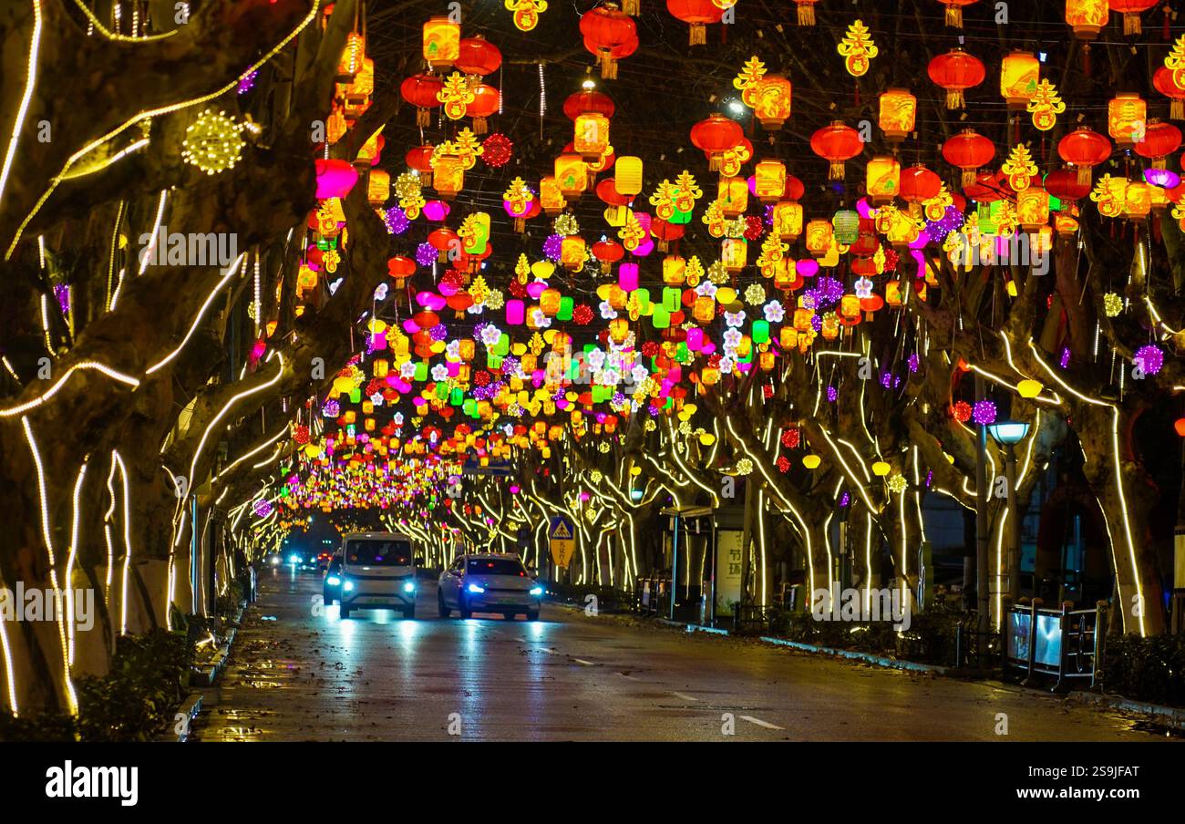 SUQIAN, CHINA - JANUARY 26, 2025 - Vehicles drive along People's South ...