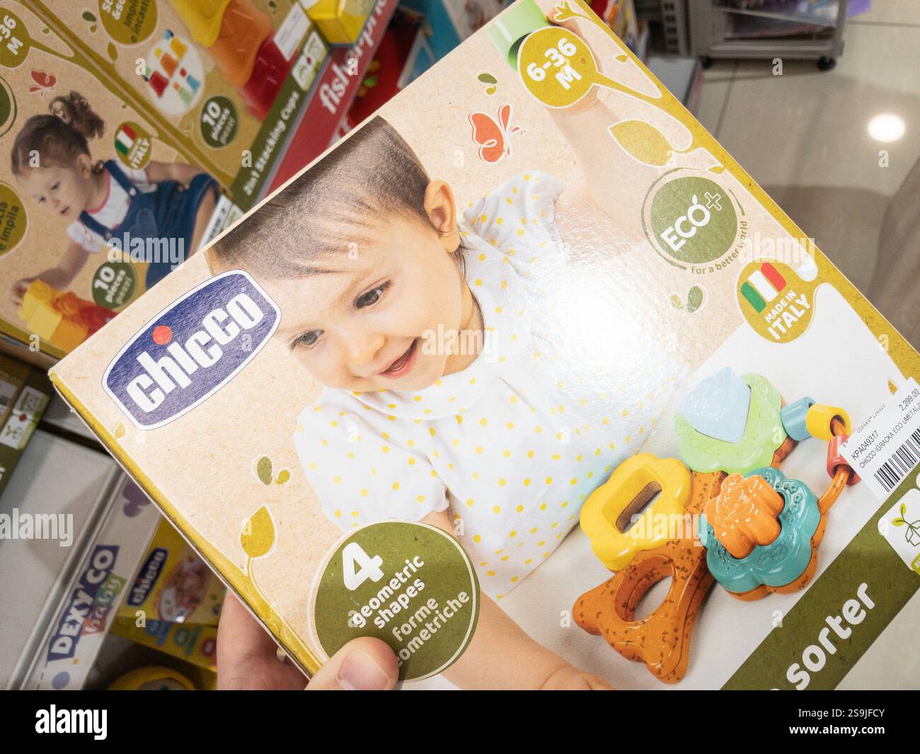 BELGRADE, SERBIA - OCTOBER 12, 2024: Chicco baby toy on a store shelf ...