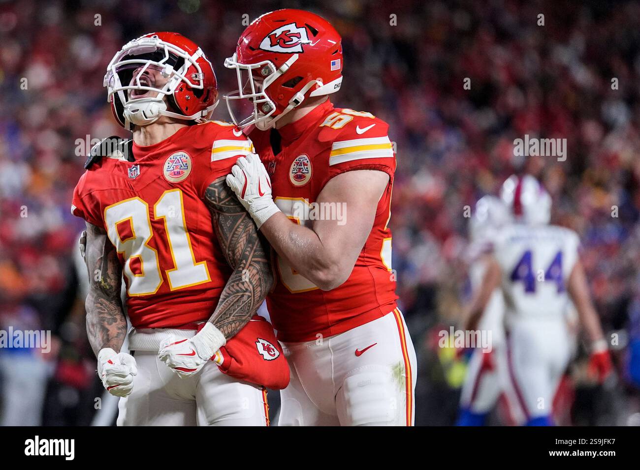 Kansas City Chiefs wide receiver Nikko Remigio (81) celebrates a punt ...