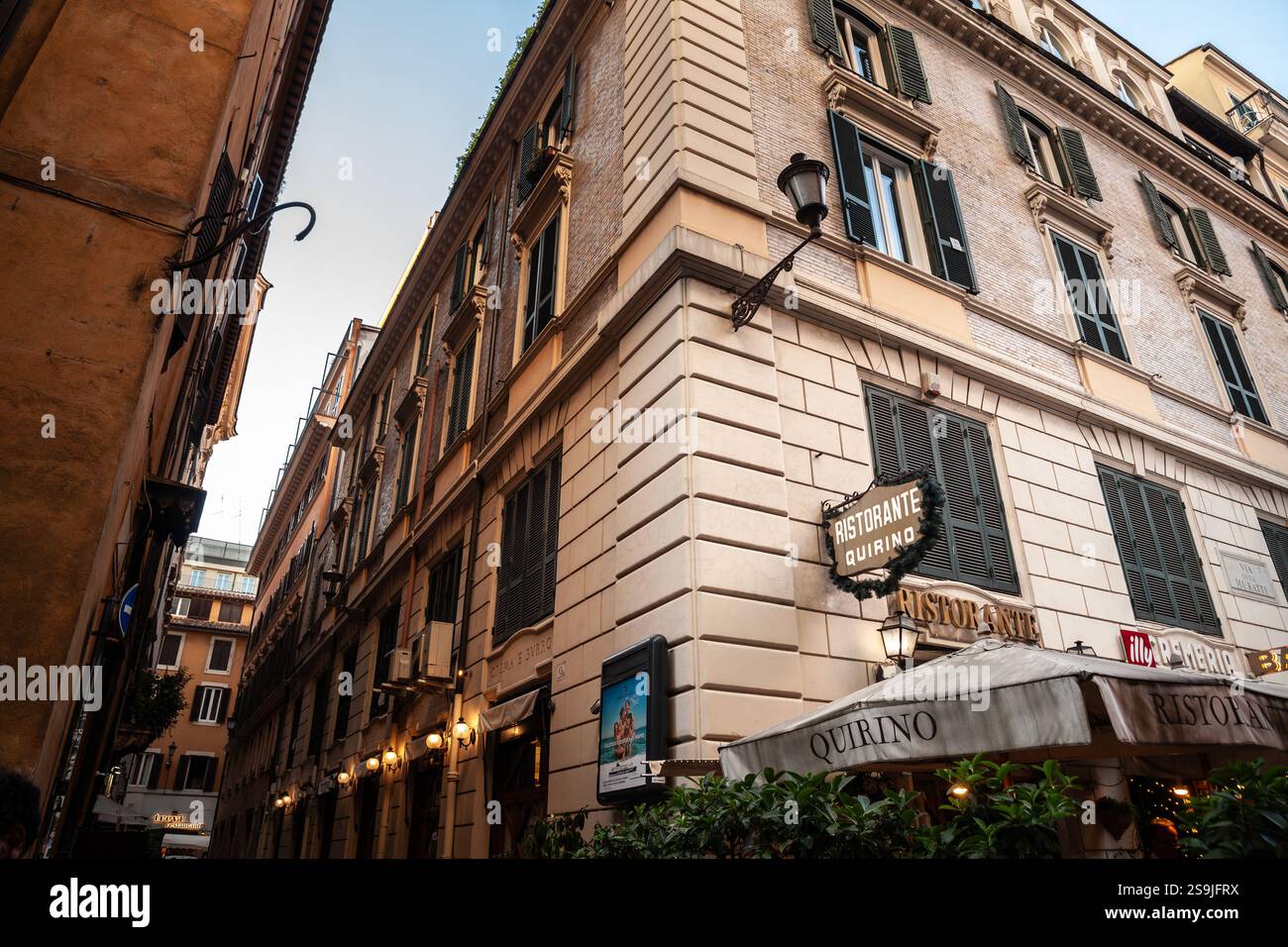 ROME, ITALY - JUNE 15, 2024: An angled view of a Roman street corner ...