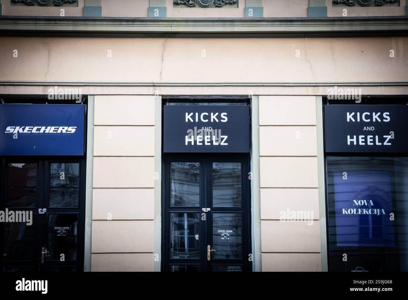 NOVI SAD, SERBIA - JUNE 24, 2024:Logo of Kicks and Heelz on their store for Novi Sad. Kicks and ...