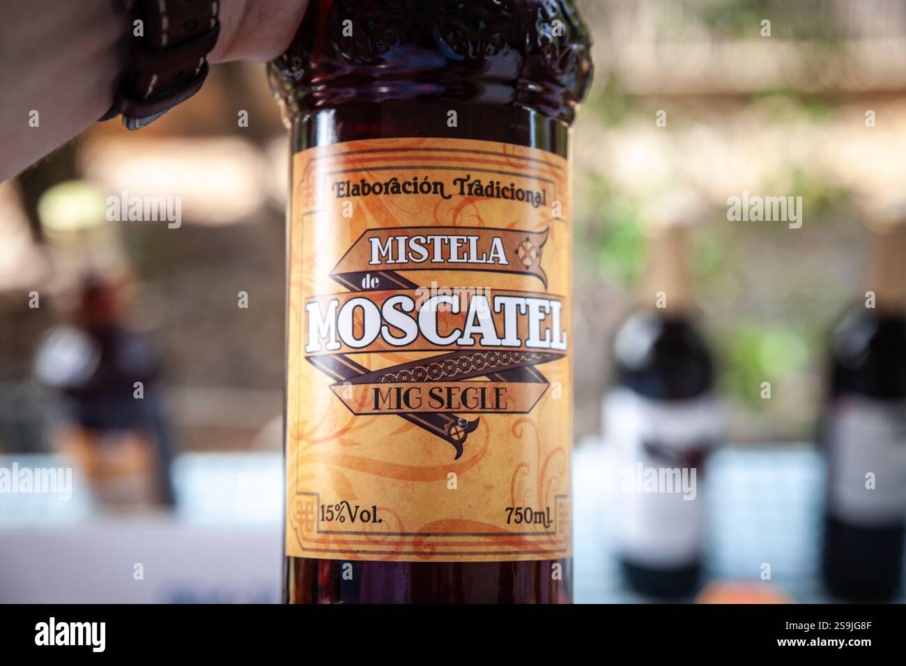 VALENCIA, SPAIN - OCTOBER 12, 2024: Mistela de Moscatel bottle ...