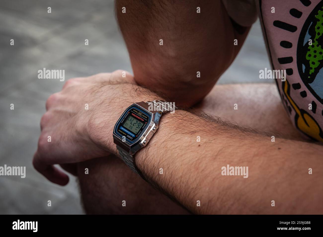 VALENCIA, SPAIN - OCTOBER 13, 2024: Closeup of a vintage Casio digital ...