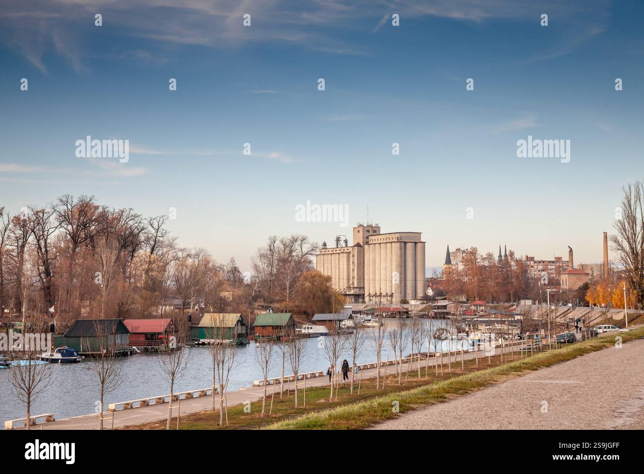 PANCEVO, SERBIA - JULY 23, 2022: Panorama of the Tamis river on Pancevo ...