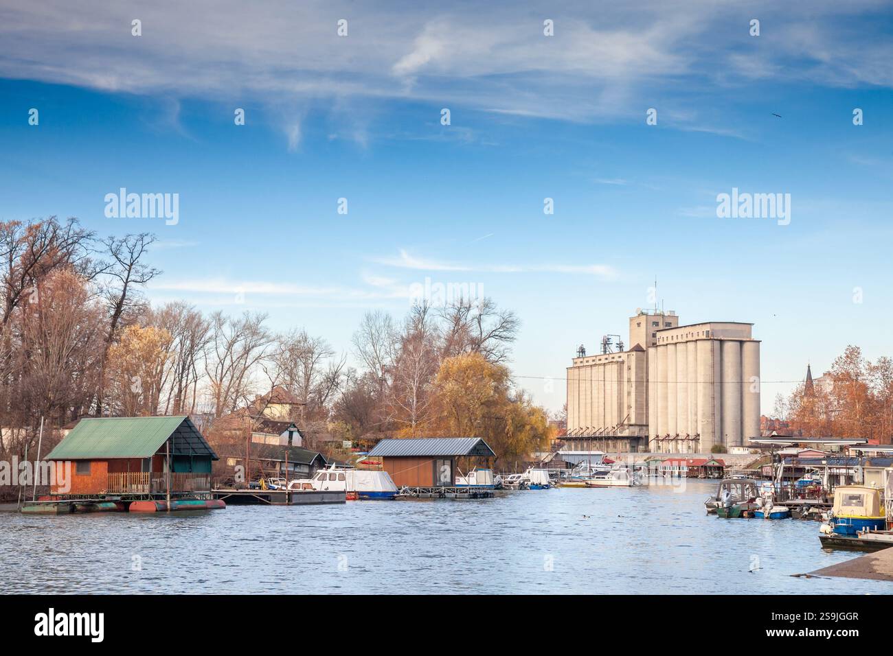 Panorama of the Tamis river on Pancevo Waterfront in the city center ...