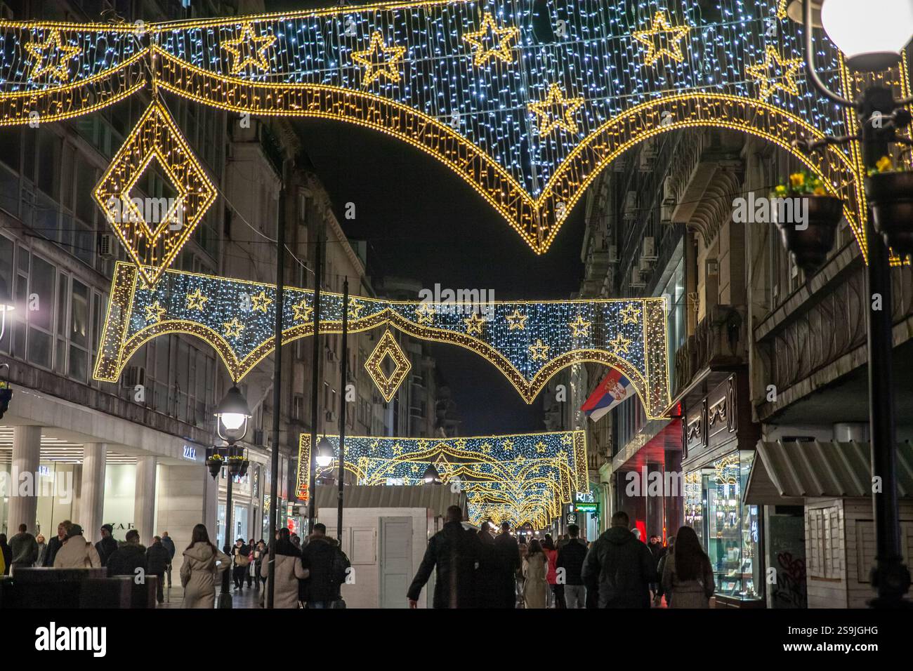 BELGRADE, SERBIA - DECEMBER 14, 2025: Selective blur on a Crowd walking ...