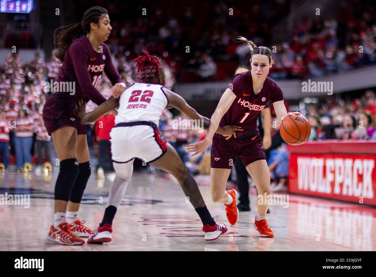 January 26, 2025: Virginia Tech guard Carleigh Wenzel (1) drive around ...