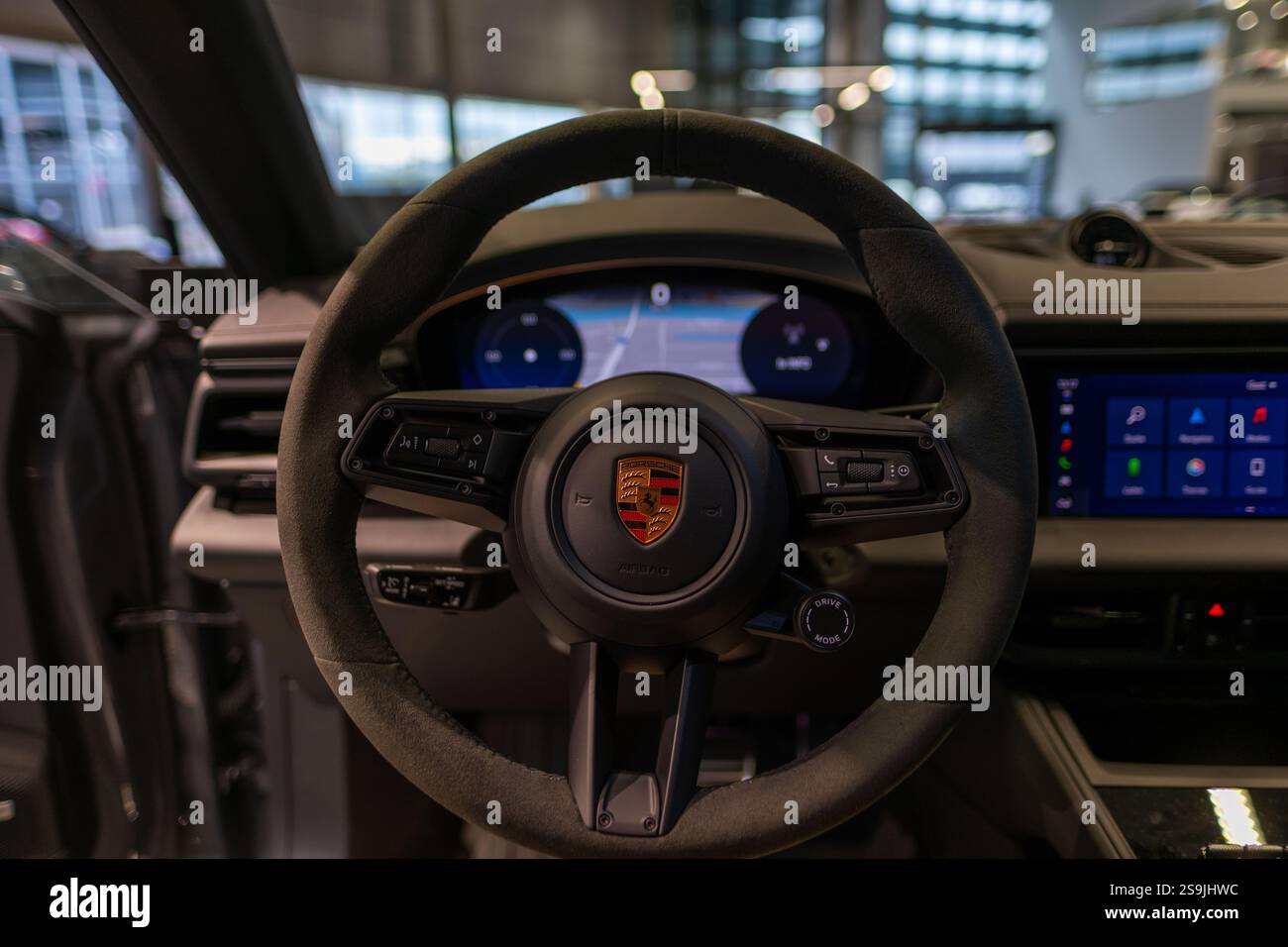 interior, steering wheel electric Porsche Macan GTS car Interior ...