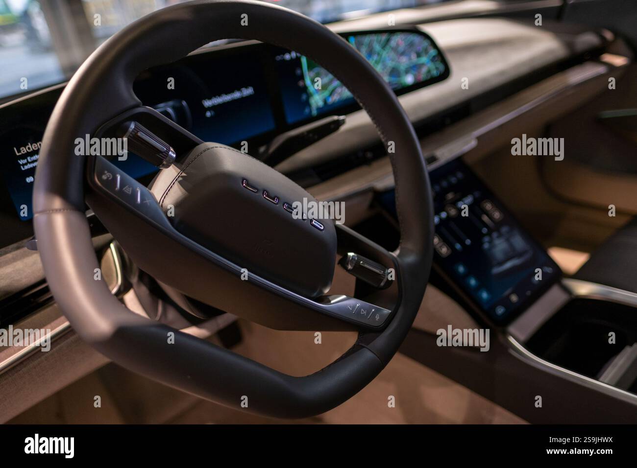 steering wheel, Interior electric Lucid Air, battery electric 4-door ...